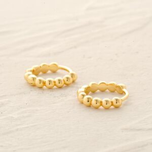 MYEARS Women Beaded Earrings Gold Huggie Hoop 14K Gold Plated Small Simple Hypoallergenic Everyday Jewelry