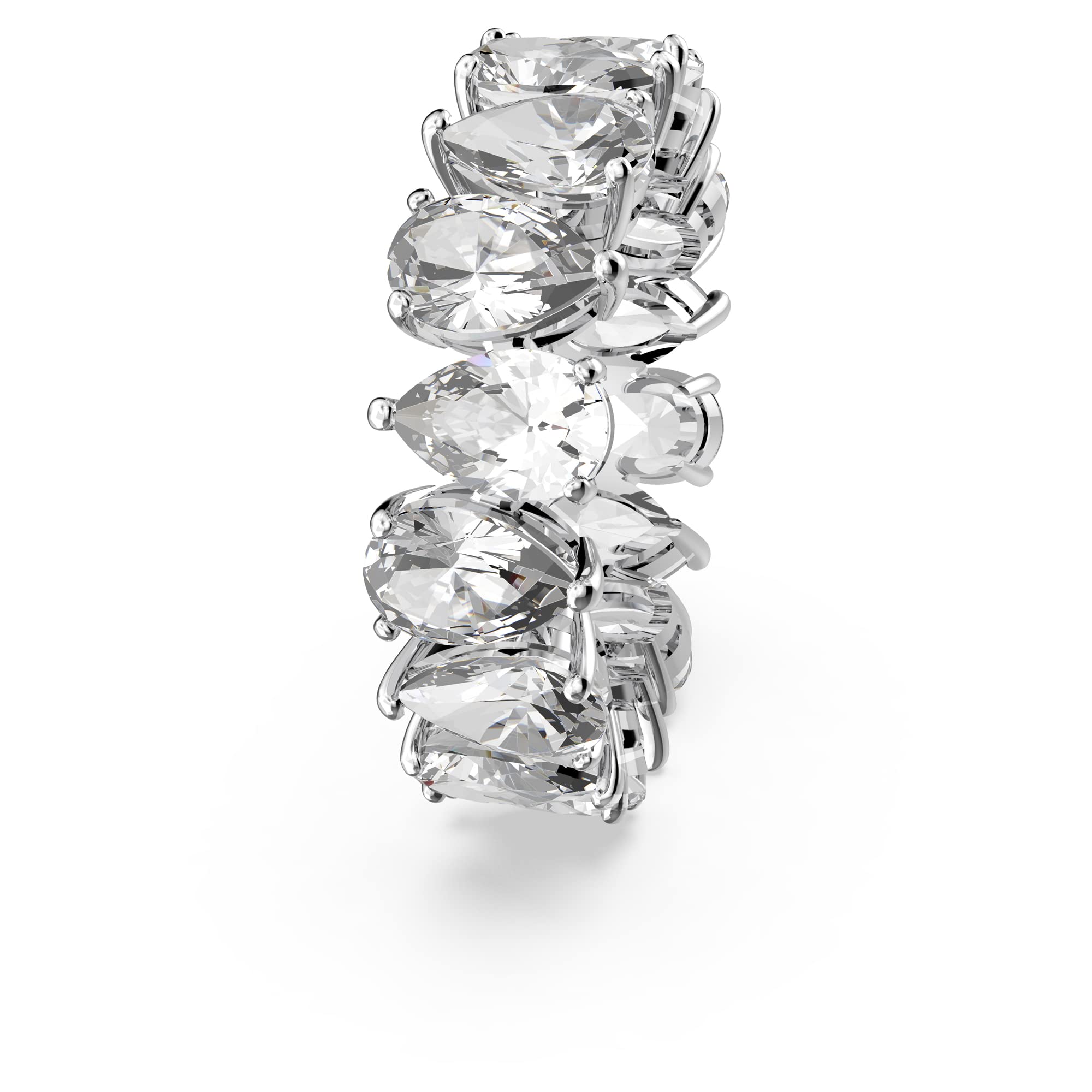 Swarovski Pear Vittore Ring, Ring with Pear-Shaped White Crystal Stones on a Rhodium Plated Setting, Size 7; EU 55