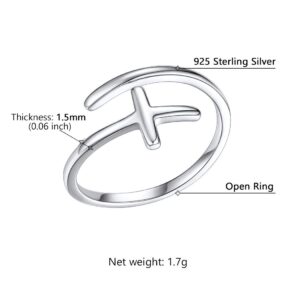 PROSILVER Side Cross Ring 925 Sterling Silver Teen Minimalist Midi Knuckle Thin Band Stackable Adjustable Womens Rings for Women