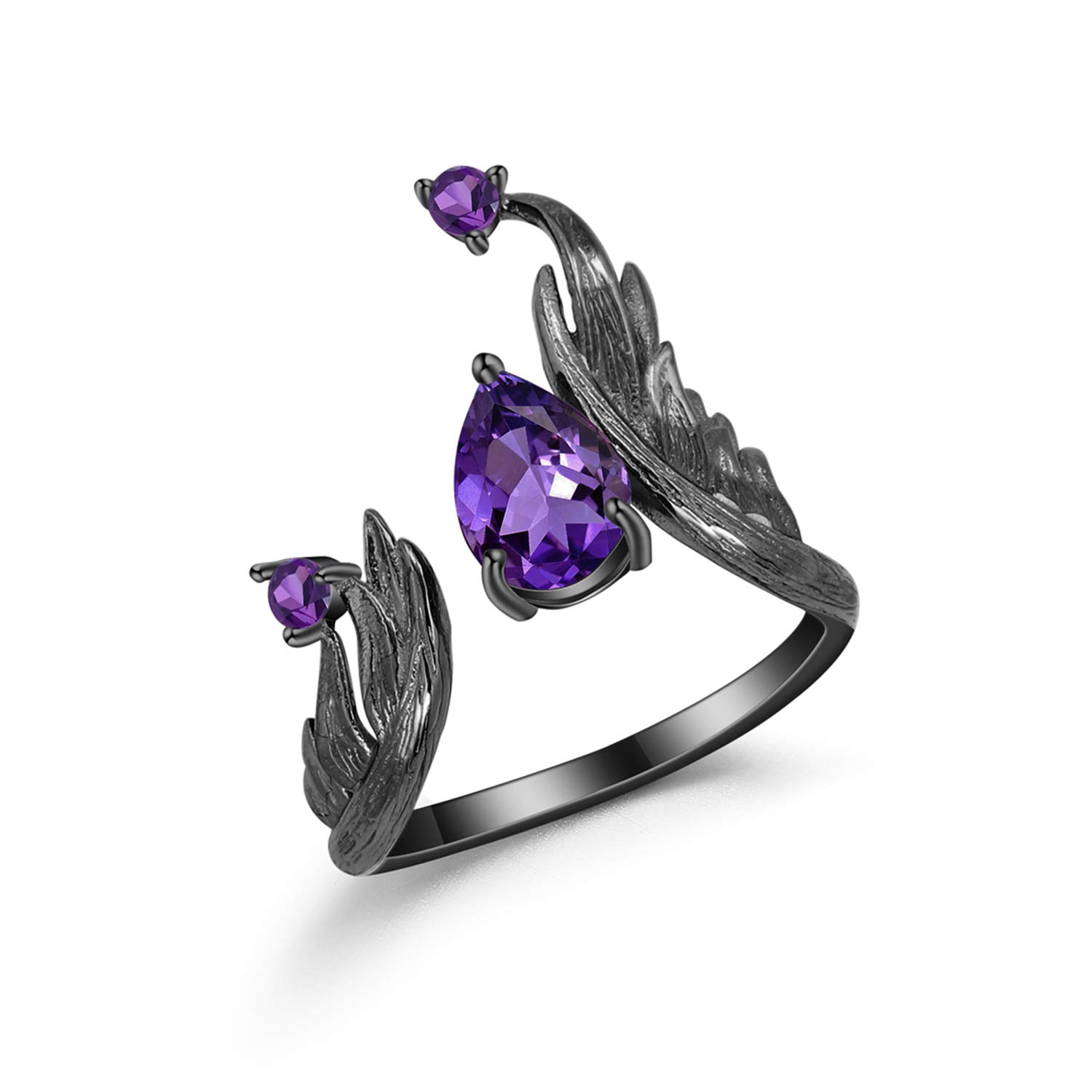 Qitian 1.43Ct Amethyst Rings Angel's Wing Original Handmade Birthstone Ring for Women Birthday Jewelry Gifts Adjustable Open Rings