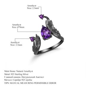 Qitian 1.43Ct Amethyst Rings Angel's Wing Original Handmade Birthstone Ring for Women Birthday Jewelry Gifts Adjustable Open Rings