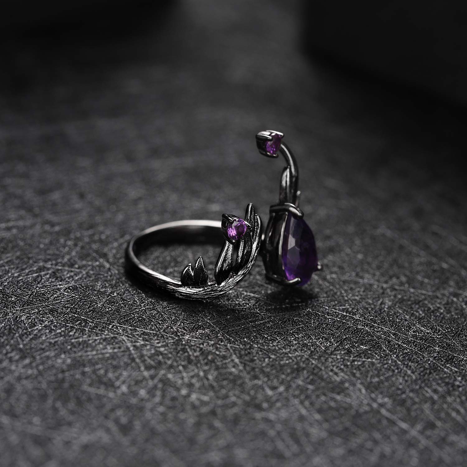 Qitian 1.43Ct Amethyst Rings Angel's Wing Original Handmade Birthstone Ring for Women Birthday Jewelry Gifts Adjustable Open Rings