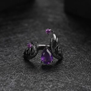 Qitian 1.43Ct Amethyst Rings Angel's Wing Original Handmade Birthstone Ring for Women Birthday Jewelry Gifts Adjustable Open Rings