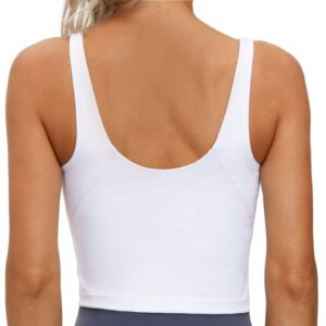 Women’s Longline Sports Bra Wirefree Padded Medium Support Yoga Bras Gym Running Workout Tank Tops (White, Medium)