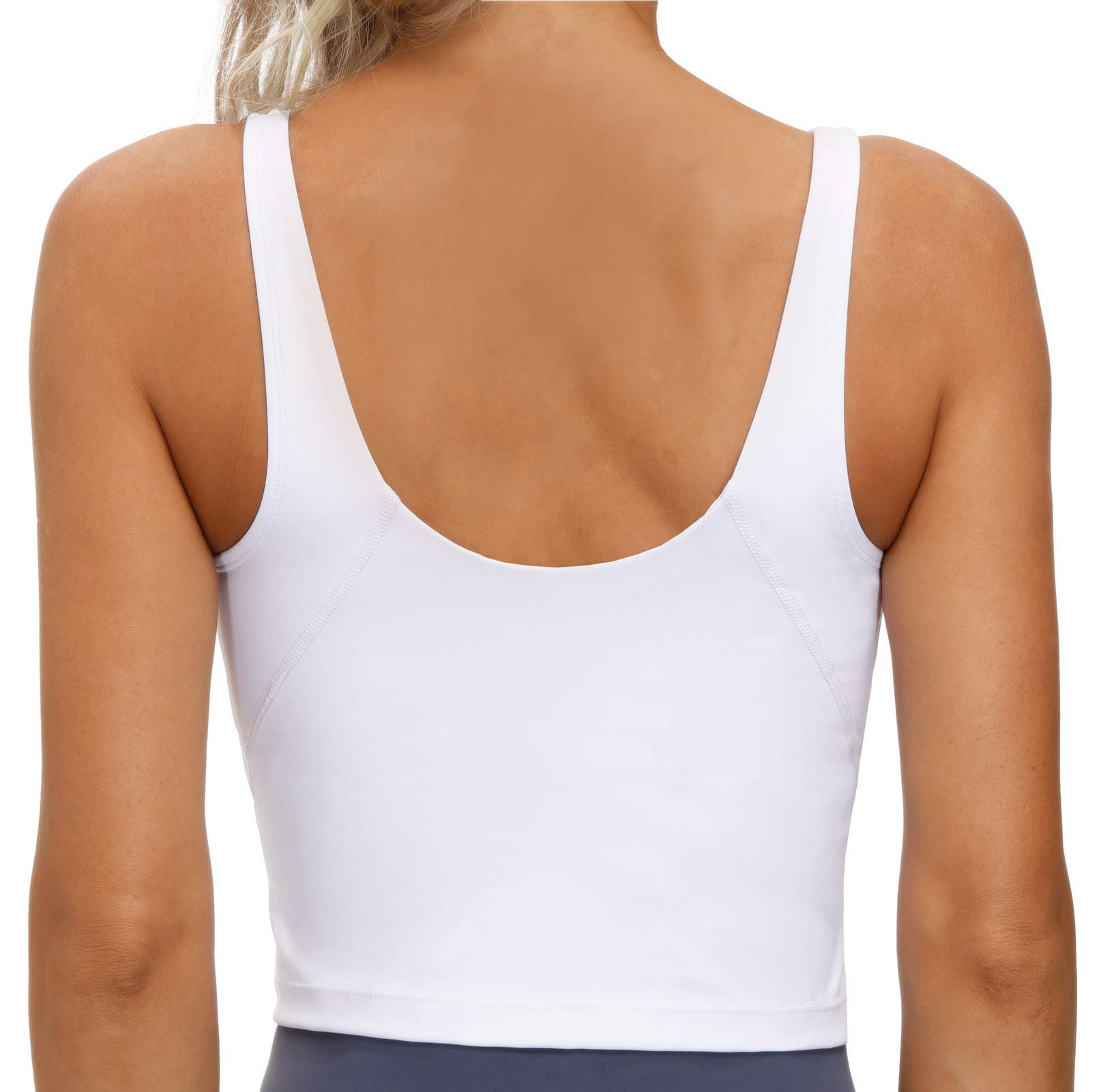 Women’s Longline Sports Bra Wirefree Padded Medium Support Yoga Bras Gym Running Workout Tank Tops (White, Medium)