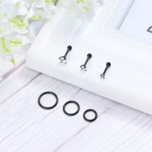 MILACOLATO Cartilage Earring 11Pcs 16G 18G Stainless Steel Cartilage Earrings Stud Hoops Conch Forward Helix Earrings Tragus Daith Piercing CZ Barbell Stud Cartilage Piercing Jewelry for Women of All Ages-black