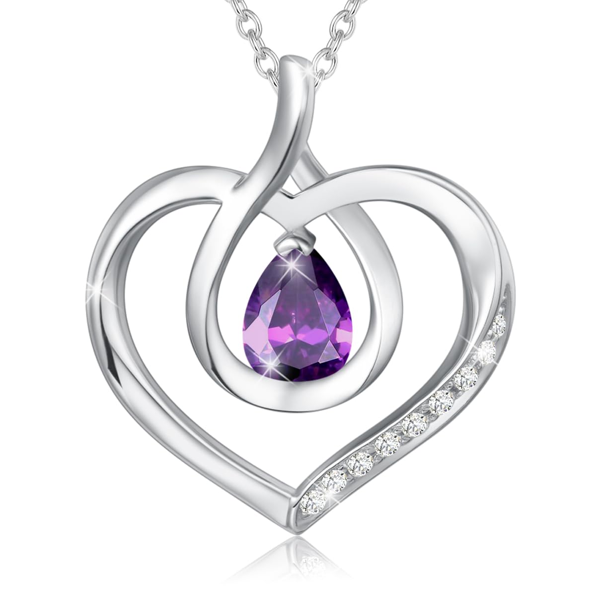 AGVANA February Birthstone Jewelry Amethyst Necklace for Women Sterling Silver Forever Love Infinity Heart Pendant Necklace Anniversary Birthday Gifts for Women Mom Wife Her