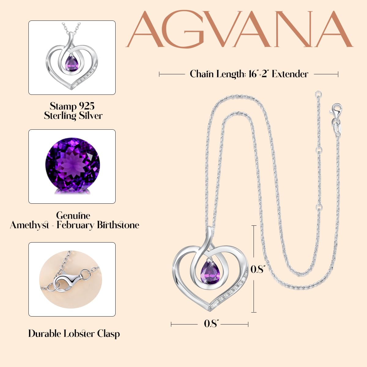 AGVANA February Birthstone Jewelry Amethyst Necklace for Women Sterling Silver Forever Love Infinity Heart Pendant Necklace Anniversary Birthday Gifts for Women Mom Wife Her