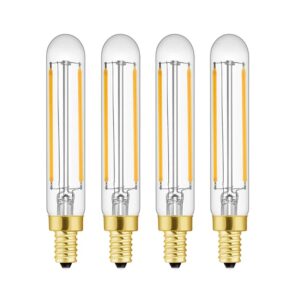 ldchiuen t20 t6 small led bulb long filament 2w equal 25 watt e12 candelabra edison tubular led light bulb dimmable 2700k warm white, 4pack