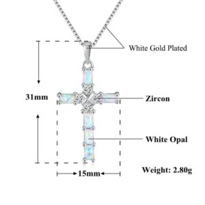 CiNily Cross Pendant Necklace Opal Jewelry for Women 18K White Gold Plated Faith Hope Love Pendant Jewelry for Women Teens Birthday Gifts (White)