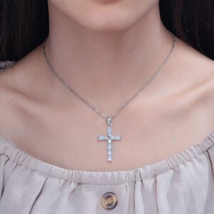 CiNily Cross Pendant Necklace Opal Jewelry for Women 18K White Gold Plated Faith Hope Love Pendant Jewelry for Women Teens Birthday Gifts (White)