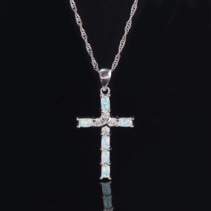 CiNily Cross Pendant Necklace Opal Jewelry for Women 18K White Gold Plated Faith Hope Love Pendant Jewelry for Women Teens Birthday Gifts (White)