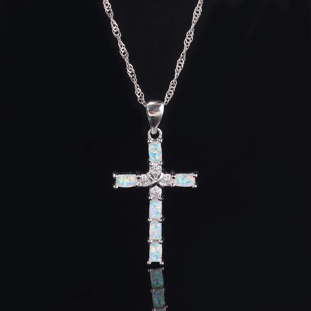 CiNily Cross Pendant Necklace Opal Jewelry for Women 18K White Gold Plated Faith Hope Love Pendant Jewelry for Women Teens Birthday Gifts (White)