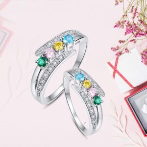 AVECON Sterling Silver Mothers Ring 4 Birthstones 925 Sterling Silver Personalized Promise Rings Customized Rings for Women Size 8