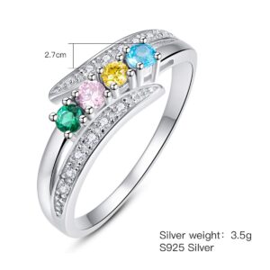 AVECON Sterling Silver Mothers Ring 4 Birthstones 925 Sterling Silver Personalized Promise Rings Customized Rings for Women Size 8