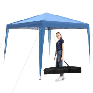 10 x 10 ft pop up canopy tent, foldable & adjustable height, stable steel frame easy set-up outdoor tent, portable carrying bag, for parties, picnics & camping, blue