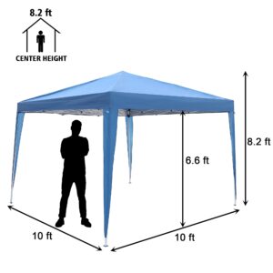 10 x 10 FT Pop Up Canopy Tent, Foldable & Adjustable Height, Stable Steel Frame Easy Set-up Outdoor Tent, Portable Carrying Bag, for Parties, Picnics & Camping, Blue