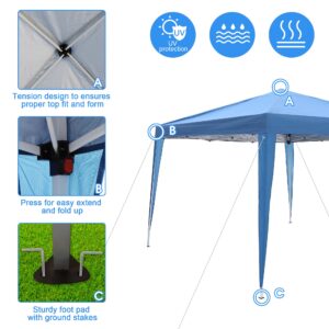 10 x 10 FT Pop Up Canopy Tent, Foldable & Adjustable Height, Stable Steel Frame Easy Set-up Outdoor Tent, Portable Carrying Bag, for Parties, Picnics & Camping, Blue