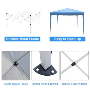 10 x 10 FT Pop Up Canopy Tent, Foldable & Adjustable Height, Stable Steel Frame Easy Set-up Outdoor Tent, Portable Carrying Bag, for Parties, Picnics & Camping, Blue