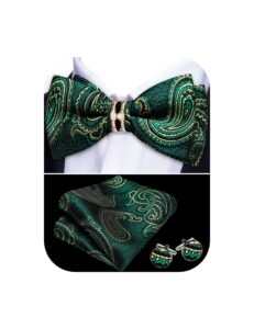 yohowa green gold bow tie and pocket square set pretied bow tie with gold diamond ring