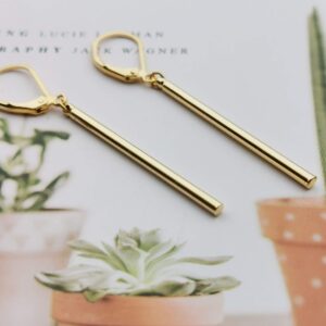 Minimal Long Vertical Bar Dangle Earrings for Women Gold Plated Simple Geometric Line Stick Drop Earrings for Men Dainty Fashion Jewelry