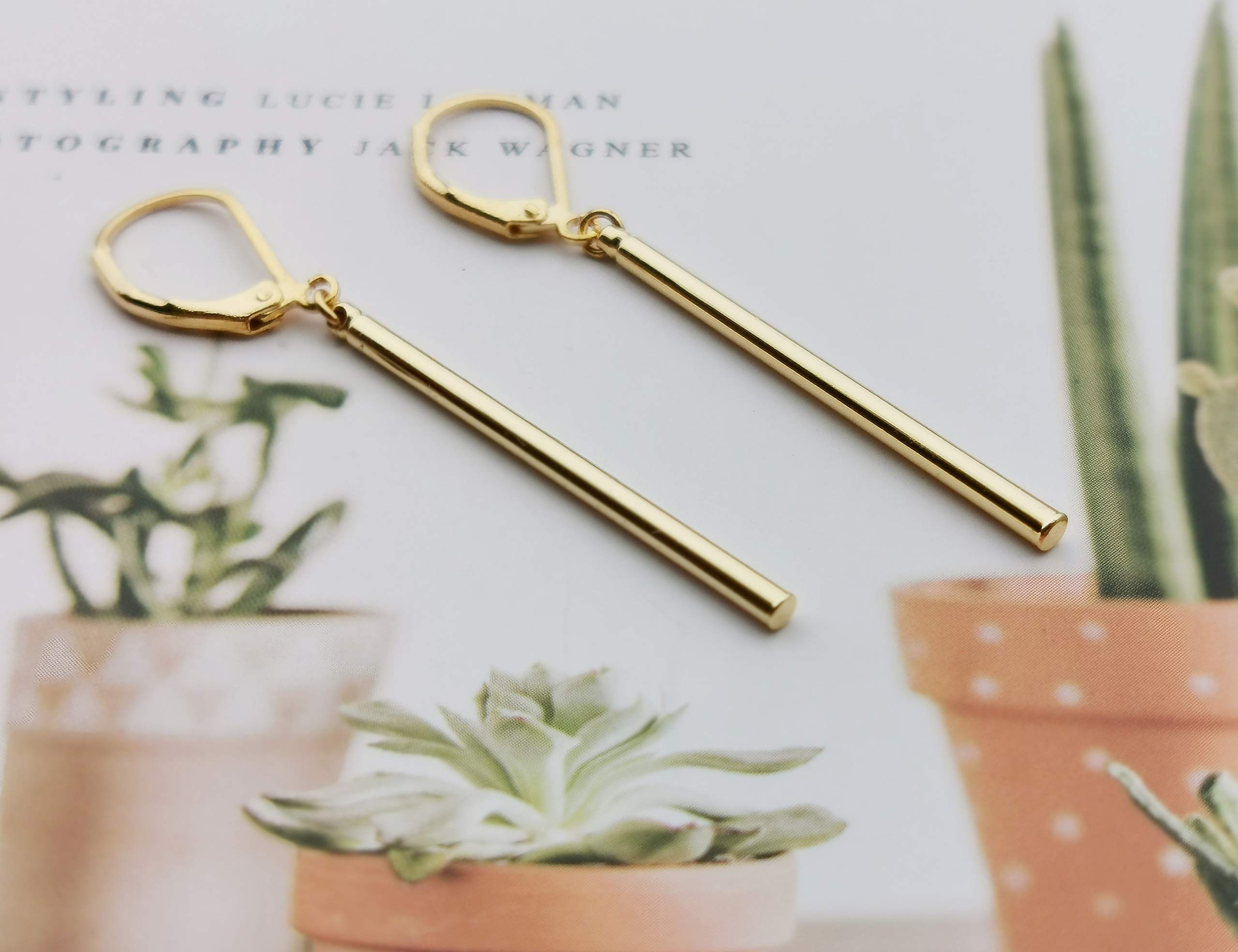 Minimal Long Vertical Bar Dangle Earrings for Women Gold Plated Simple Geometric Line Stick Drop Earrings for Men Dainty Fashion Jewelry