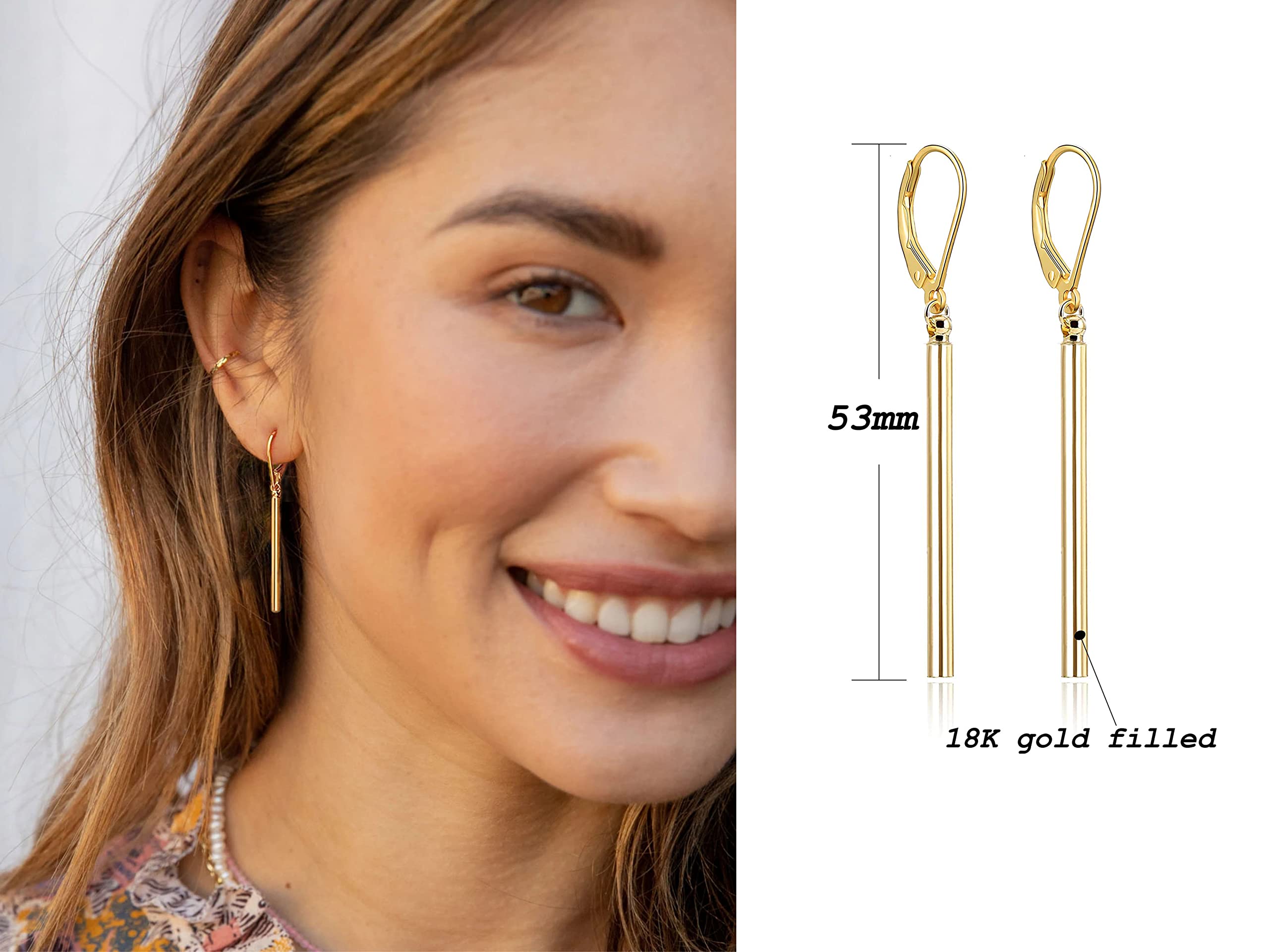 Minimal Long Vertical Bar Dangle Earrings for Women Gold Plated Simple Geometric Line Stick Drop Earrings for Men Dainty Fashion Jewelry