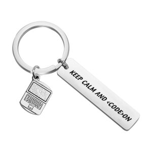 wsnang programmer gift keep calm and code on keychain coding jewelry it gift for software engineer student (code keychain)