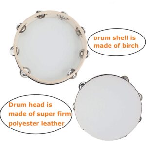 FengWu 3 Pack Tambourine for Adults Wooden Tambourine 6 inch 7 inch 10 inch Hand Held Tambourine Metal Jingles Single Row Instrument Handheld Tambourine Drum for Church, KTV, Musical Educational