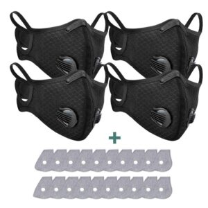 one76 4pcs face proective with breathing valve + 20pcs activated carbon mat washable reusable dust face health mouth protection for women men adults