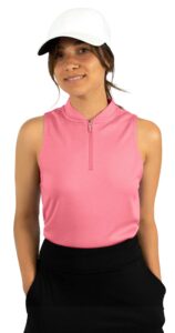 three sixty six womens sleeveless collarless golf polo shirt with zipper - quick dry tank tops for women coral