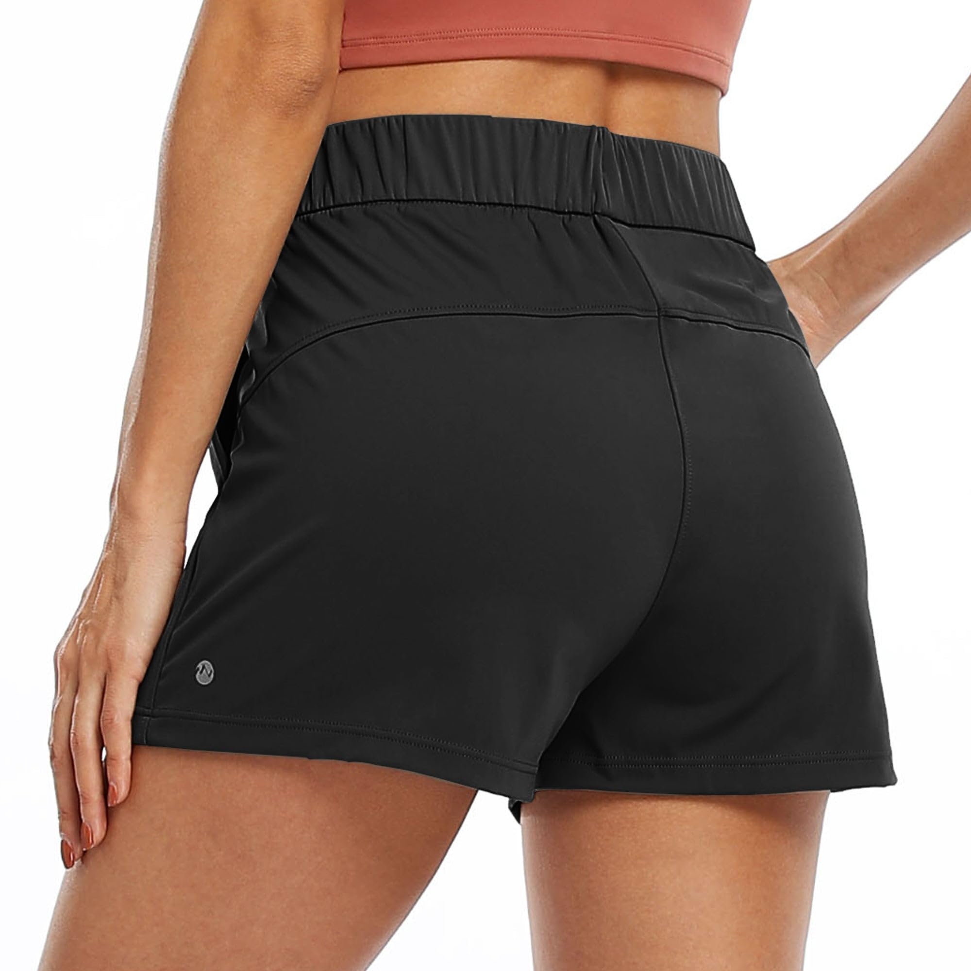 Willit Women's Shorts Hiking Athletic Shorts Yoga Lounge Active Workout Running Shorts Comfy Casual with Pockets Black L