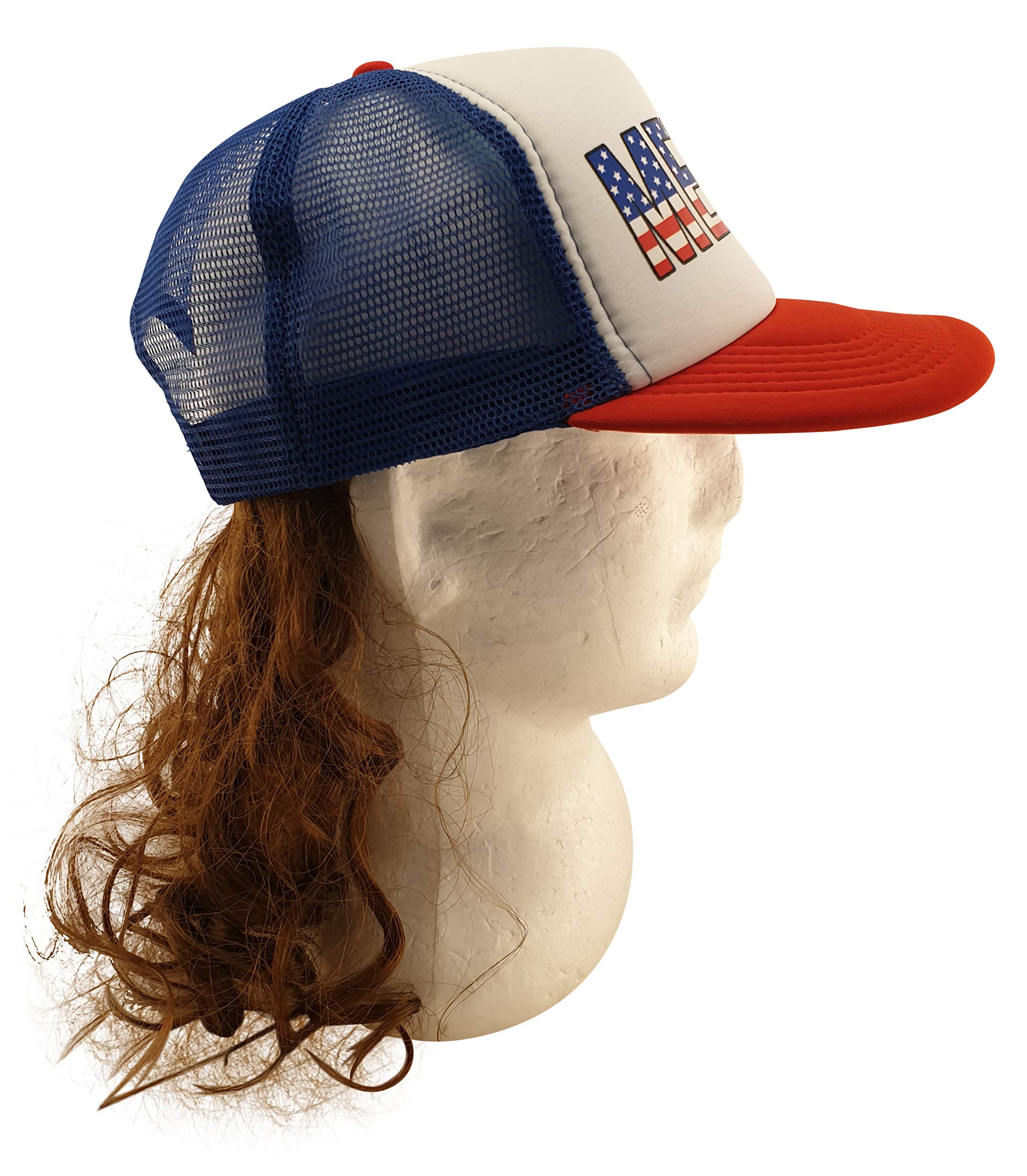 HandinHandCreations USA Mullet Hat Brown Wig Merica Redneck 4th of July All American Costume One Size Fits All - Cotton Hat