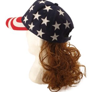 HandinHandCreations USA Stars and Stripes Brown King Mullet Hat Wig Merica 4th of July Hillbilly American Costume