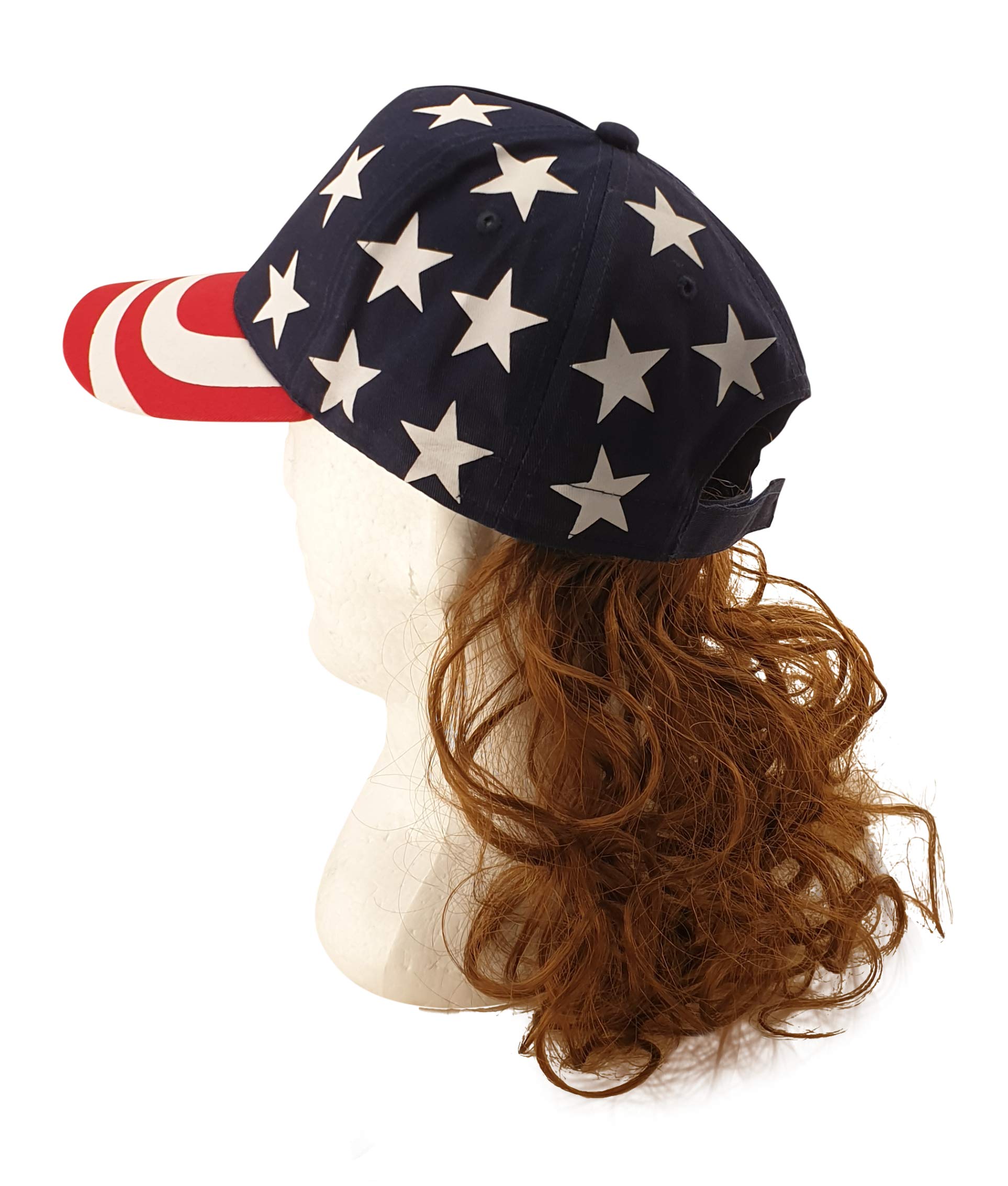 HandinHandCreations USA Stars and Stripes Brown King Mullet Hat Wig Merica 4th of July Hillbilly American Costume