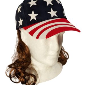 HandinHandCreations USA Stars and Stripes Brown King Mullet Hat Wig Merica 4th of July Hillbilly American Costume