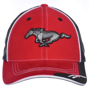 Checkered Flag Men's Ford Mustang Logo Cap Adjustable Red & Black Hat