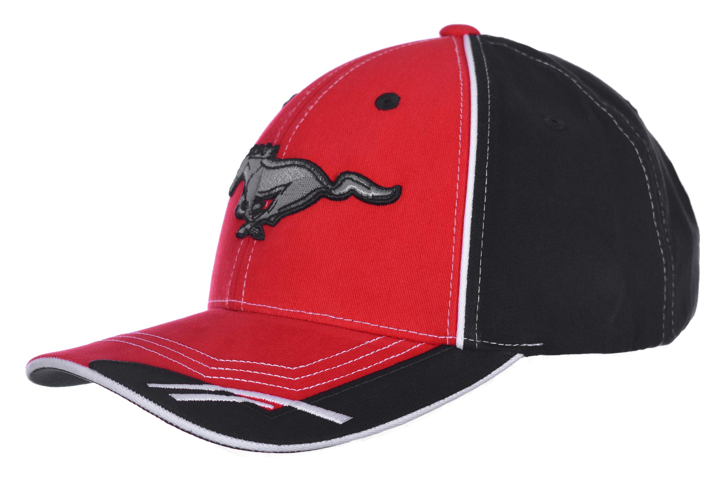 Checkered Flag Men's Ford Mustang Logo Cap Adjustable Red & Black Hat