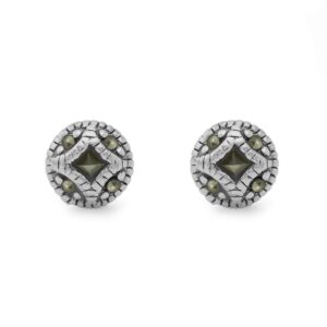 boma jewelry sterling silver marcasite vintage style button stud earrings