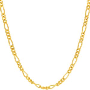 lifetime jewelry 3.5mm figaro chain necklace for men and women 24k real gold plated (18 inches)