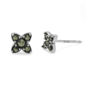 boma jewelry sterling silver marcasite flower stud earrings