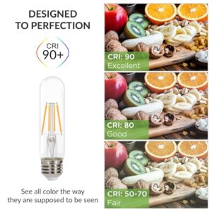 Simba Lighting LED T10 Tubular Edison Filament Light Bulbs (3 Pack) 6W Dimmable 60W Equivalent 120V for Cabinet Display, Piano Lamps, Clear Glass Decorative, Standard Medium E26 Base, Warm White 2700K