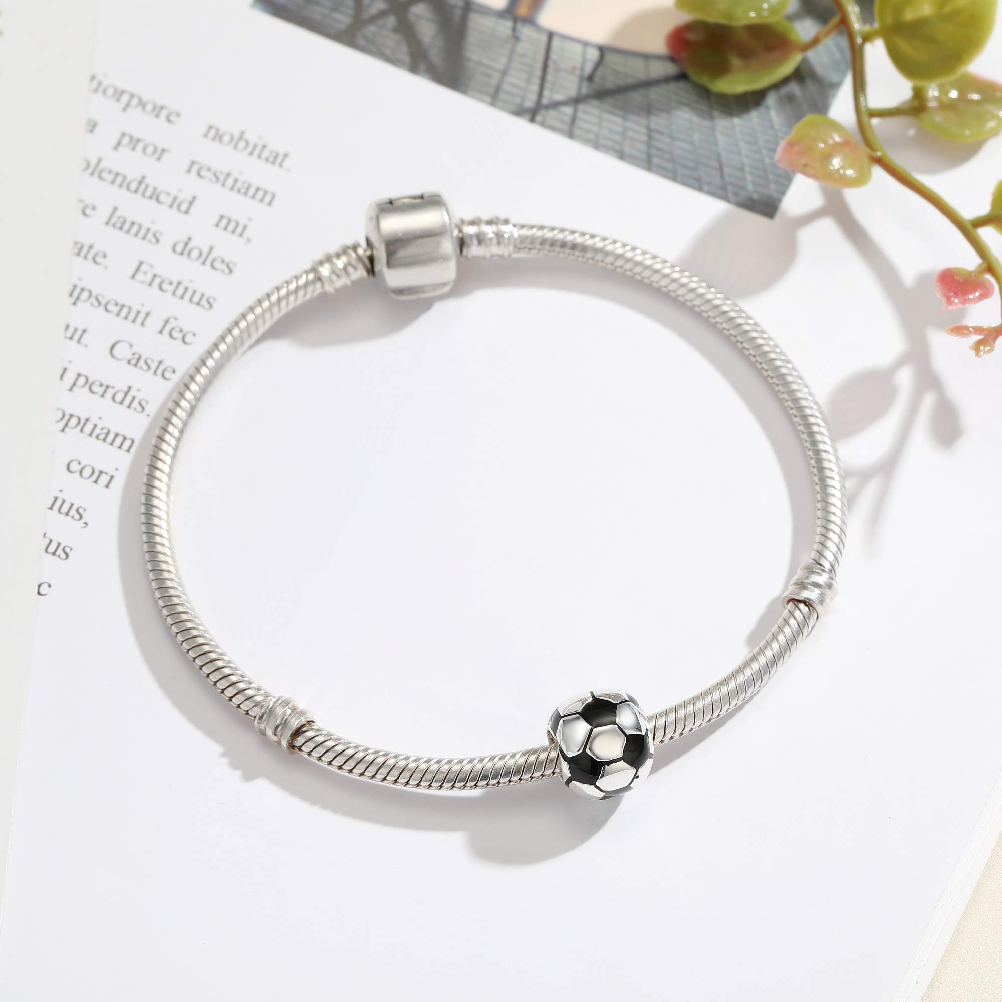 Football Charms 925 Sterling Silver Soccer Ball Bead for Pandora Bracelet Charms