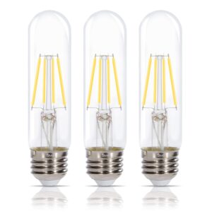 simba lighting led t10 tubular edison filament light bulbs (3 pack) 6w dimmable 60w equivalent 120v for cabinet display, piano lamps, clear glass decorative, standard e26 base, natural white 4000k