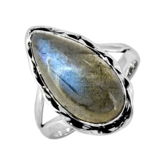 YoTreasure Labradorite Solid 925 Sterling Silver Split Shank Ring Jewelry