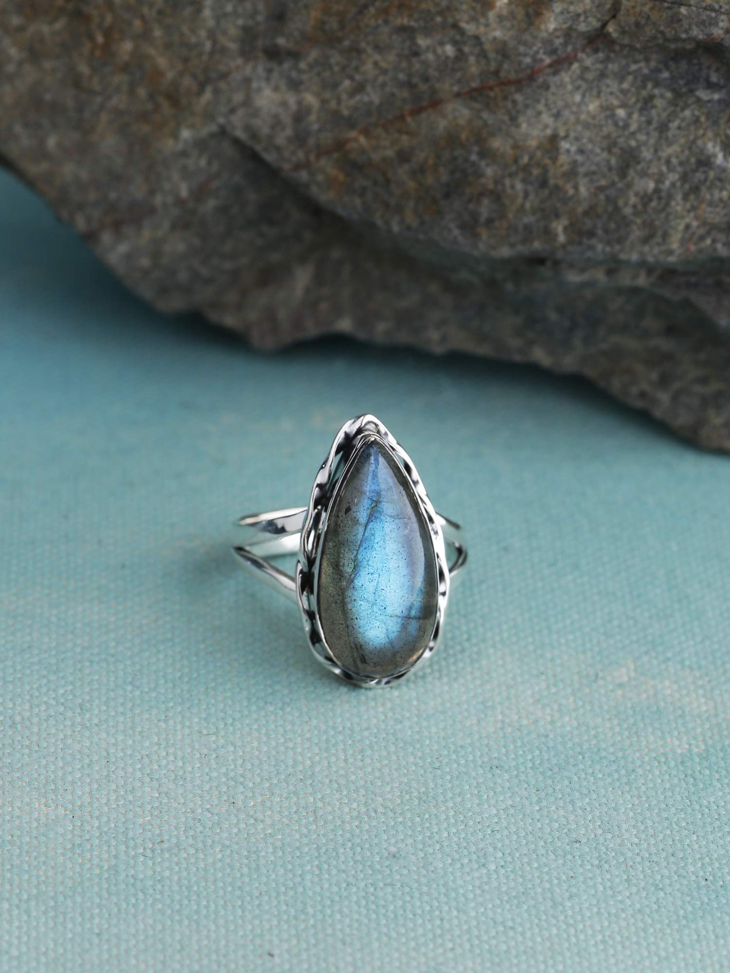 YoTreasure Labradorite Solid 925 Sterling Silver Split Shank Ring Jewelry