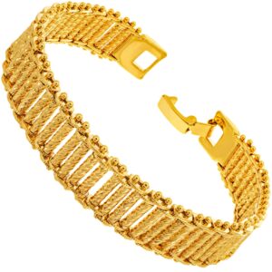 lifetime jewelry riccio bar bracelet 24k real gold plated for women and men (10mm & 13mm) (gold (13mm), 7 inches)