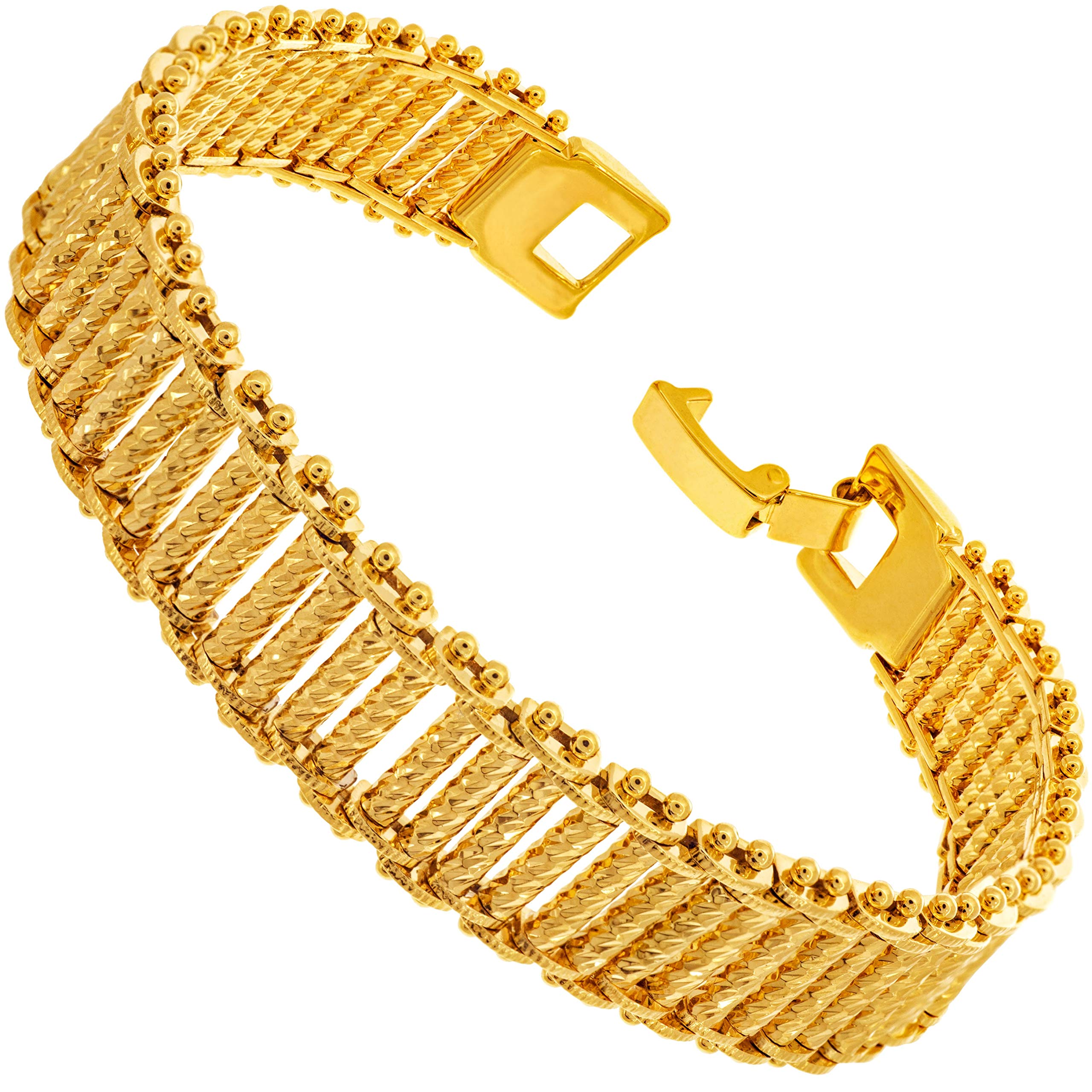 LIFETIME JEWELRY Riccio Bar Bracelet 24k Real Gold Plated for Women and Men (10mm & 13mm) (Gold (13mm), 7 inches)