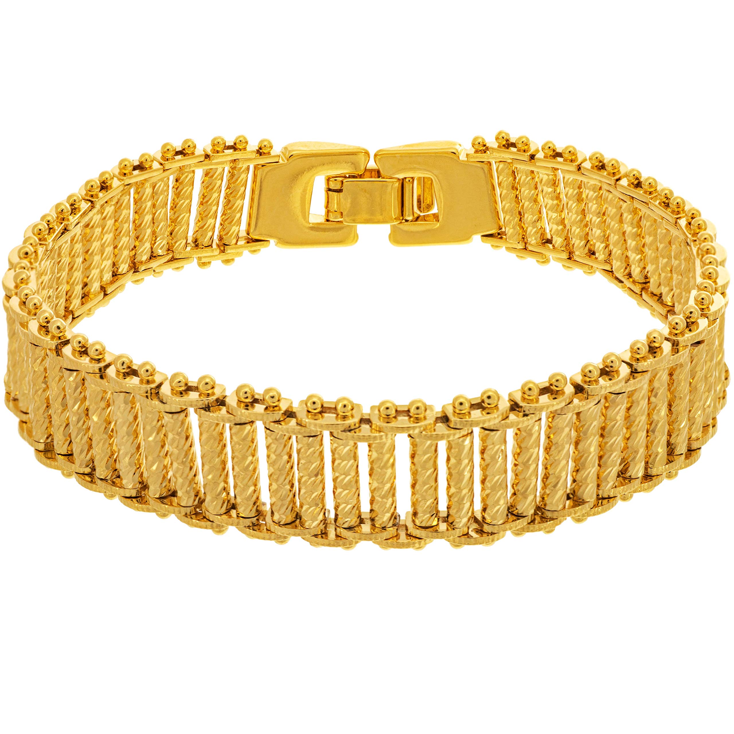 LIFETIME JEWELRY Riccio Bar Bracelet 24k Real Gold Plated for Women and Men (10mm & 13mm) (Gold (13mm), 7 inches)