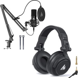 maono au-a04 usb microphone with au-mh601 studio monitor headphones bundle streaming podcasting pack plug and play for computer, youtube, music